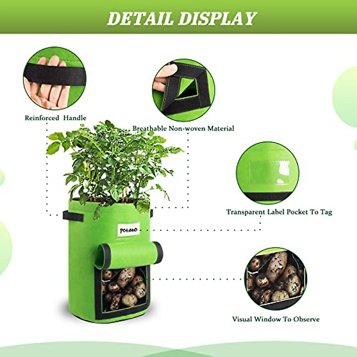 Potato Grow Bags with Flap, 4 Pack 10 Gallon Planter Bags with Harvest Window and Durable Handles, Garden Non-Woven Fabric Grow Bags for Potato Tomato and Vegetables