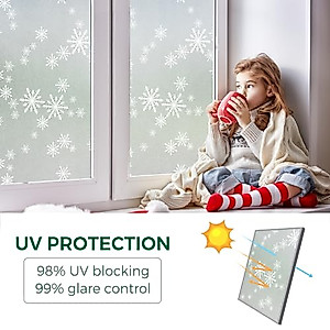 Beautyhero Christmas Snowflakes Decorations Window Privacy Film, Frosted Glass Window Film, Window Clings Static Cling for Home Bathroom Rental Decor 17.7 x 78.7 Inch