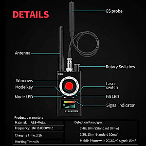 Hidden Camera Detectors, Bug Detector, Anti Spy Detector, GPS Detector, RF Signal Scanner Device Detector for Wireless Audio Bug Camera Detector Finder