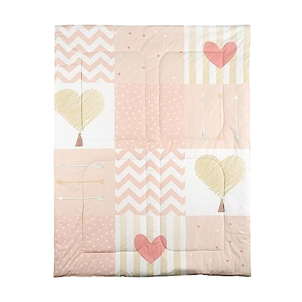Bedward 100% Cotton (Excluding Quilt Filling) 3 Piece Baby, Toddler Crib Bedding Set ; Includes Fitted Sheet, Bed Skirt and Comforter Quilt for Nursery (Hearts)