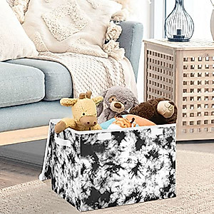 CaTaKu Tie Dye Black Storage Bins with Lids and Handles, Fabric Large Storage Container Cube Basket with Lid Decorative Storage Boxes for Organizing Clothes