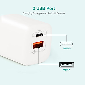 Konnek Stein USB C Fast Charger 33W, Type C Charger Block, Dual Port PD 3.0 Fast Charger Compatible with iPhone 13/13 Mini/13 Pro Max/12/11 Pro Max/XS, iPad Mini/Pro,White,TF2002