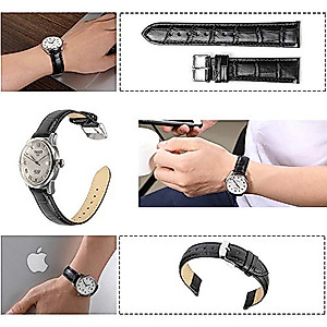 iStrap Leather Watch band Alligator Grain Calfskin Replacement Strap Stainless Steel Buckle Bracelet for Men Women-18mm 19mm 20mm 21mm 22mm 24mm-Black Brown
