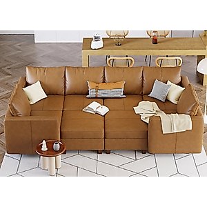 EASE MOOSE Modular Sectional Sleeper Sofa Bed ，Faux Leather sectional Modular Sofa Sectional Couch Modular Couch with Storage