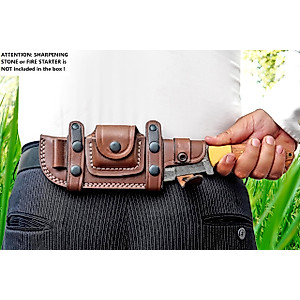 Ottoza Tracker Knife & Wood Handle - Damascus Hunting Knife - Horizontal Carry Knife Sheath 89