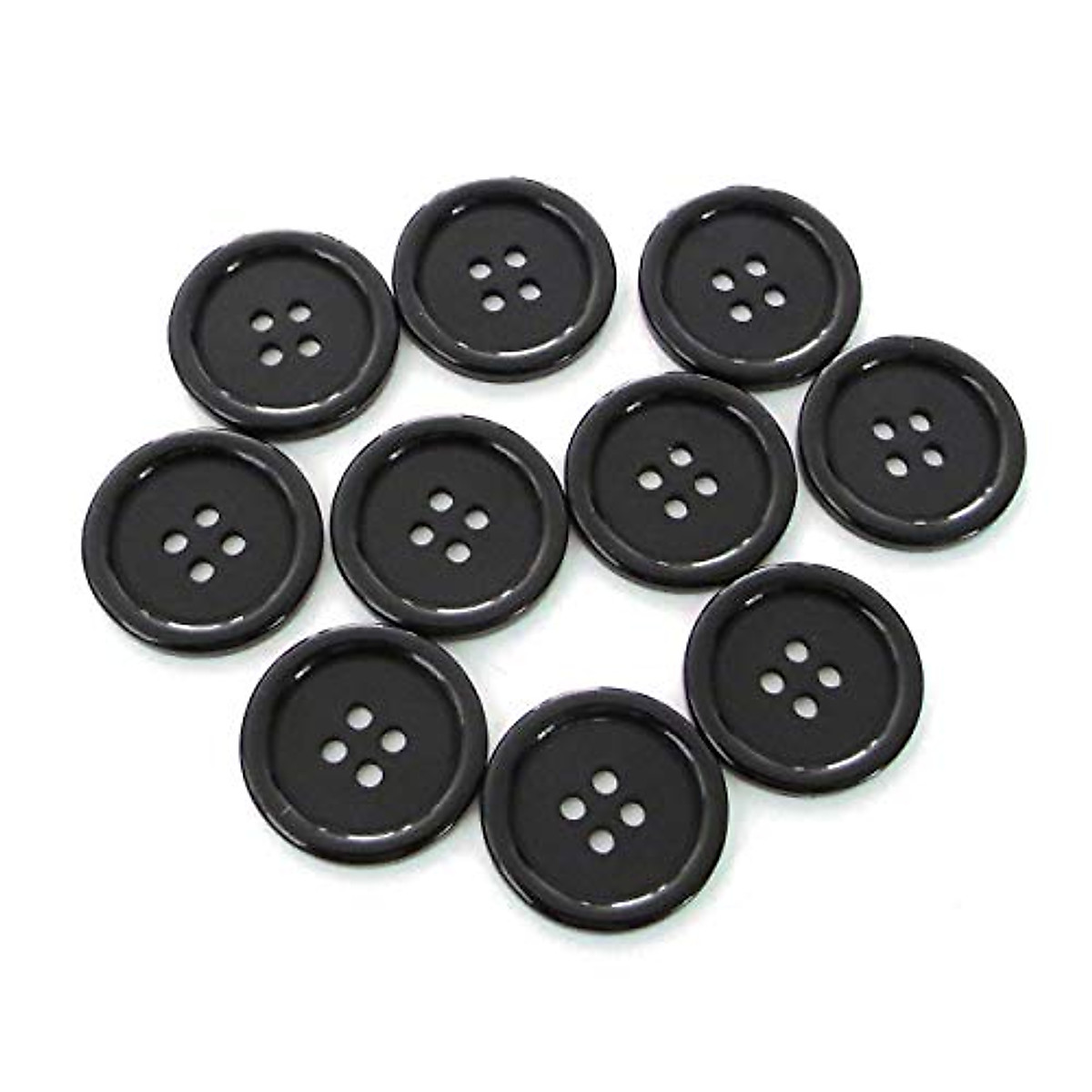 Buttons 1 Inch (1”) 4 Hole 10 Pieces - White Black Clear - Sewing Crafts Replacement Button -Perfect for Crafts, Coats, Shirts, Pants, Shorts, Cardigans, Blazers, Skirts (Black)