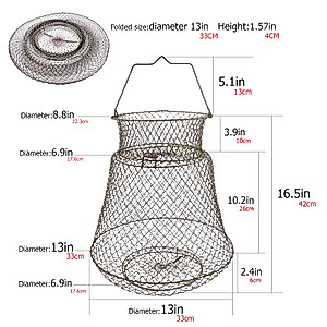 OperSeven Metal Rustproof Fish Basket, Collapsible Fshing Net Cage Fish Baskets for Live Fish Robust and Easy to Use