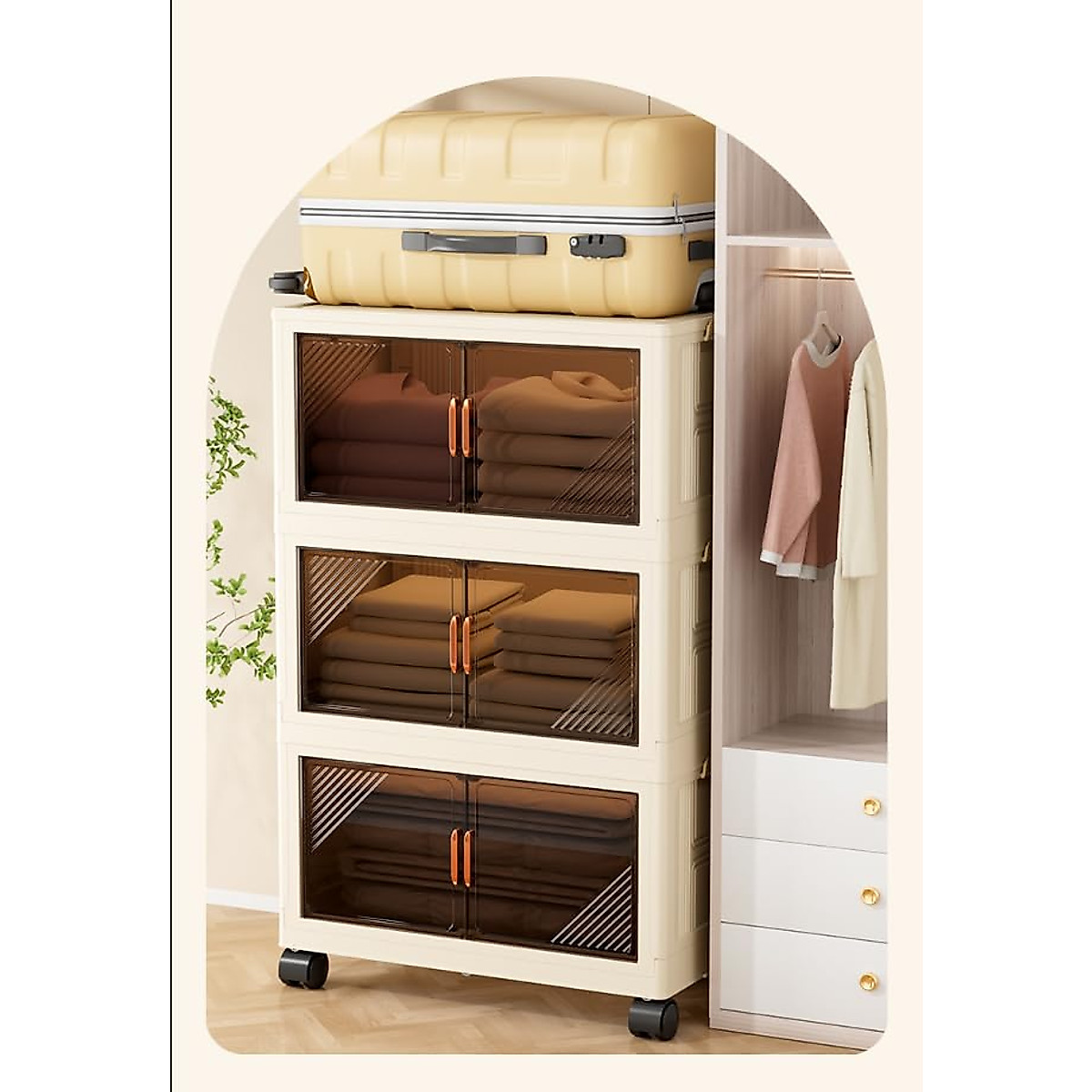 3 Tiers Storage Bins 92QT Storage Bins with Lids, Stackable Storage Bin and Collapsible Storage Bins for Living Room, Bedroom, Cloakroom, Office Pantry Organizers and Storage