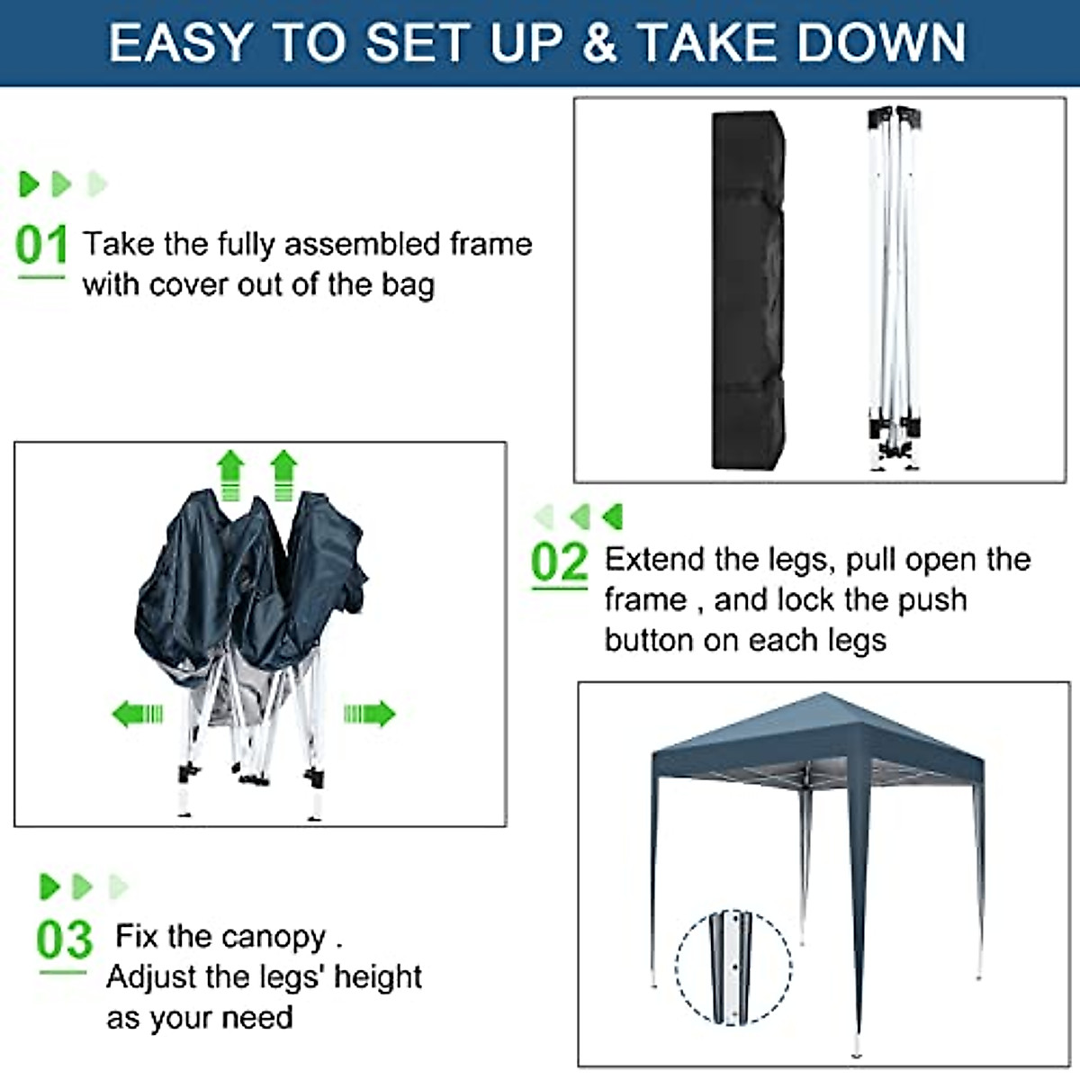 Outvita 6.5x6.5ft Pop Up Canopy Tent, Outdoor Instant Shelter Folding Canopy with 4 Side Walls and Carry Bag for Commercial Events, Party, Backyard BBQ, Camping Blue