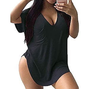 ALLEGRACE Womens Casual Scoop Collar Plus Size T Shirts Summer Tops Tee Black XXXL