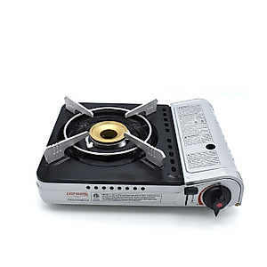 Chef Master 90235 Butane Countertop Stove 12,000 BTU, Professional Quality, Portable, with Carry Case, High Performance, Electronic Ignition, Brass Burner, Double Wind Guard, 1 Burner