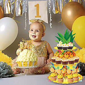 Zopeal 3 Tier Hawaiian Pineapple Cupcake Stand Pineapple Theme Cupcake Holder Luau Aloha Cake Holder Decorations Tropical Cupcake Dessert for Summer Pool Beach Baby Shower Birthday Party Supplies