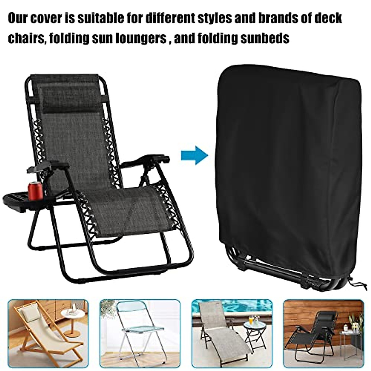 Kovshuiwe Outdoor Zero Gravity Folding Chair Cover Waterproof 2PCS, Folding Chair Storage Covers All Weather, Dustproof 420D Oxford Anti Zero Gravity Chair Cover with Storage Bag, Black