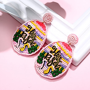 MOLOCH Easter Earrings for Women Easter Bead He IS Risen Earrings Colorful Beads Sequins Egg Dangling Earrings Spring Holiday Jewelry Girls Gift (pink)
