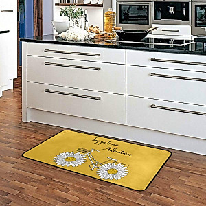 susiyo Kitchen Mat Sunflower Daisy Bicycle Kitchen Rug Mat Anti-Fatigue Comfort Floor Mat Non Slip Oil Stain Resistant Easy to Clean Kitchen Rug Bath Rug Carpet for Indoor Outdoor Doormat