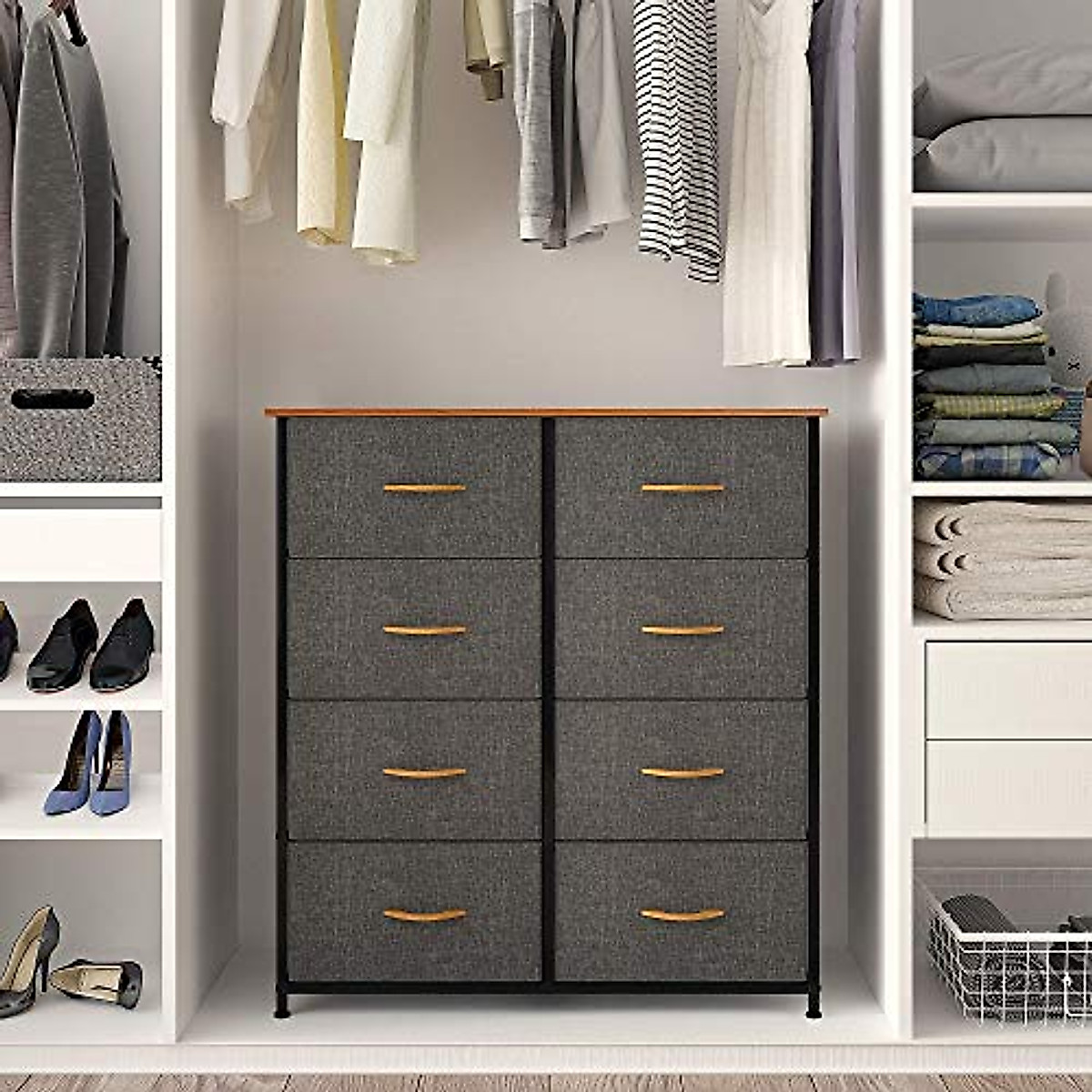 YITAHOME Storage Dresser, Grey & Dresser with 7 Drawers - Fabric Storage Tower, Organizer Unit & Nursery - Sturdy Steel Frame, Wooden Top & Easy Pull Fabric Bins