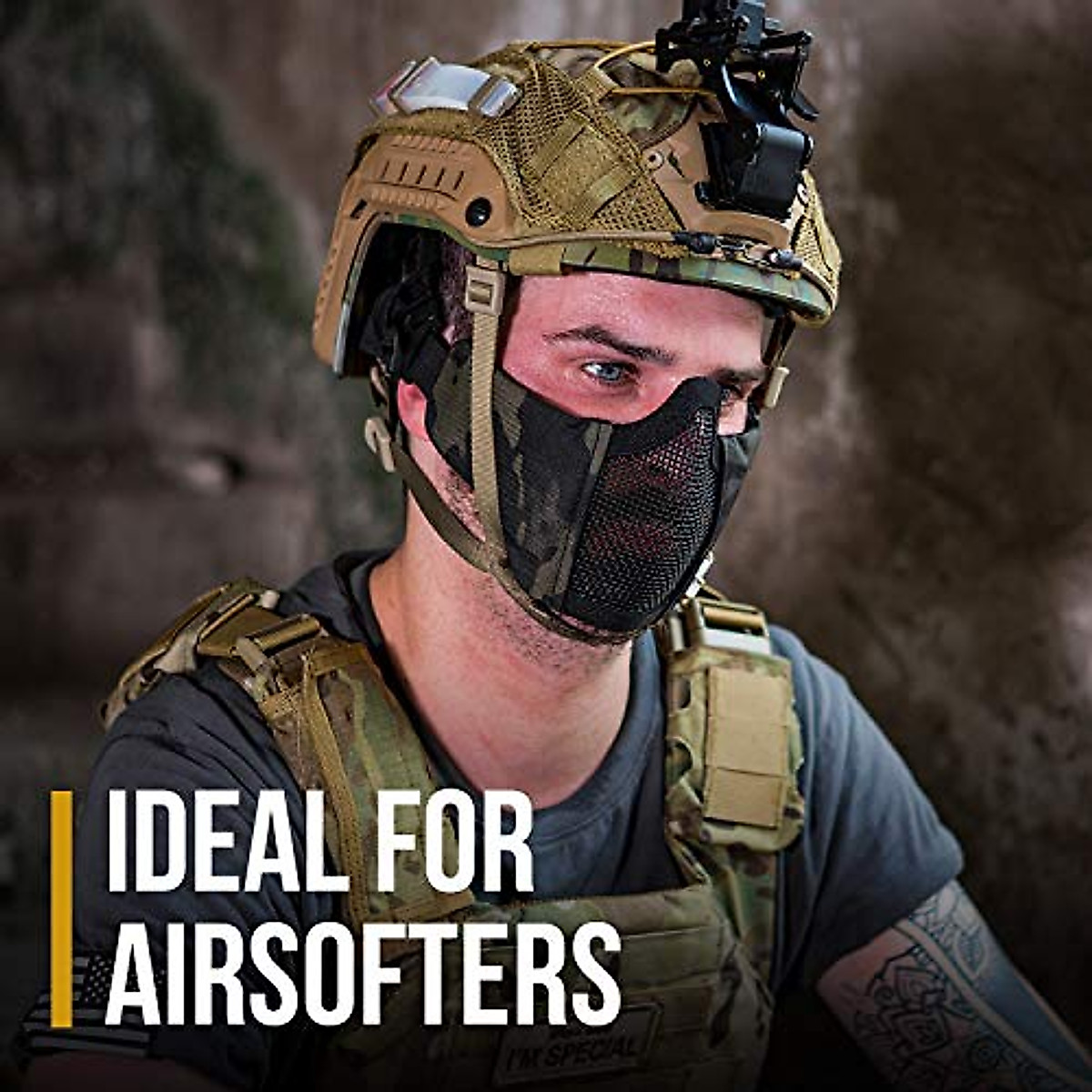 OneTigris 6" Foldable Half Face Mesh Mask Military Style Comfortable Adjustable Tactical Lower Face Protective Mask (Multicam)