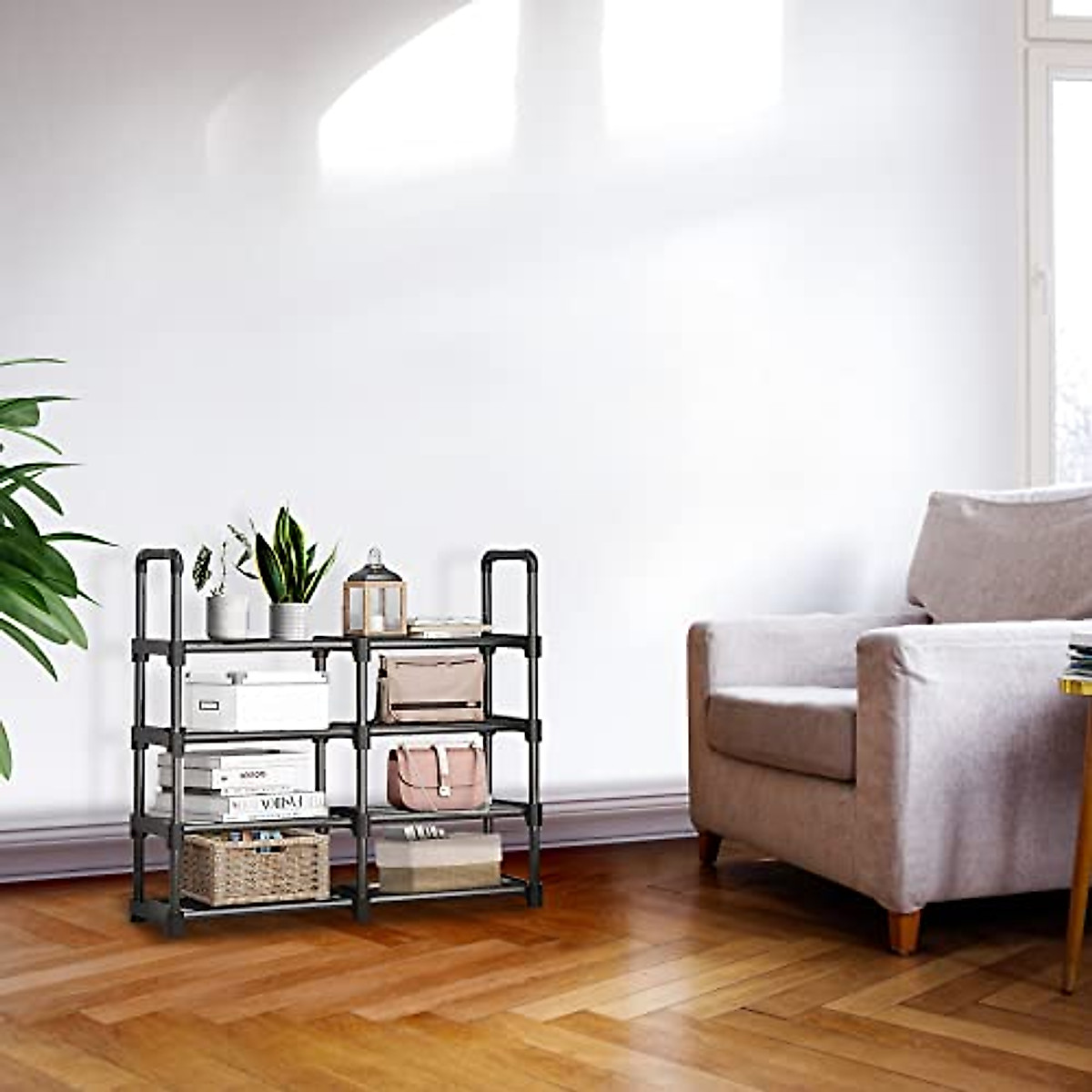 MYITYARD Shoe Rack, 4 Tier Free Standing Shoe Shelf Detachable Metal Multi-Layer Stackable Shoe Storage Organizer for Entrance, Clothing Room, Black