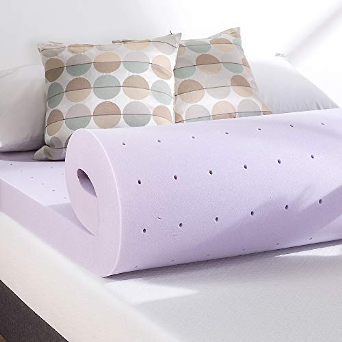 Mellow 4 Inch Ventilated Memory Foam Mattress Topper, Soothing Lavender Infusion, CertiPUR-US Certified, Queen