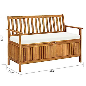 Wuyue and buding Outdoor Storage Bench with Cushions, Garden Bench Solid Acacia Wood for Patio Yard 47.2" X 24.8" X 33.1"