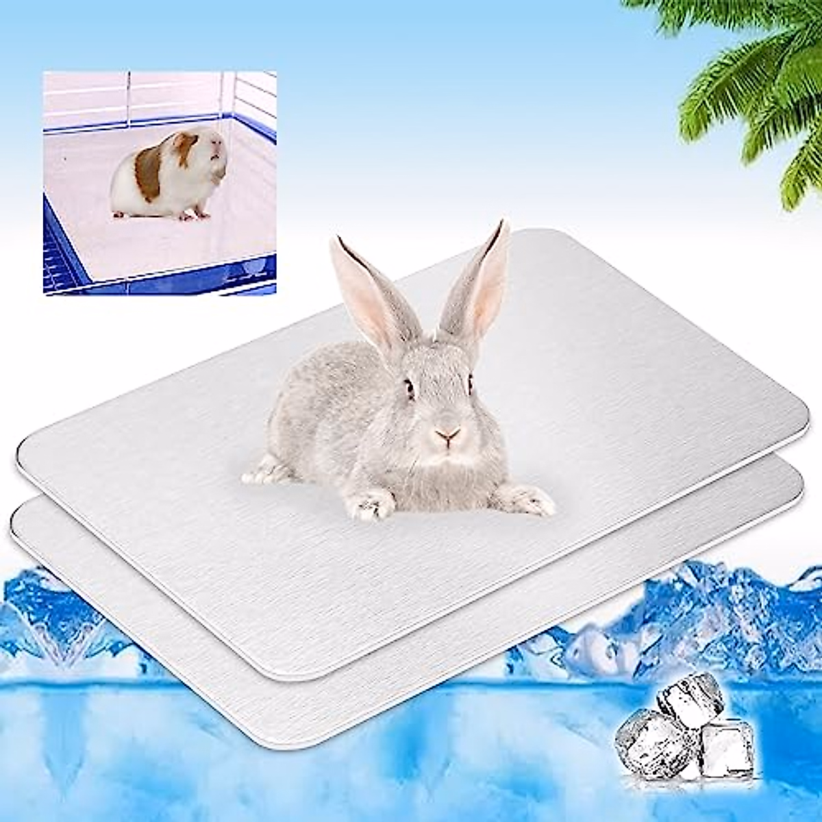 Oziyrnka 2pcs Rabbit Cooling Pad, Rabbit Cooling Mat Stay Cool Summer, Aluminum Rabbit Cooling, Bunny Cooling Pad Bite Resistance, Bunny Cooling Mat Keep Rabbit Cool, Self Cooling Mat for Small Pets.