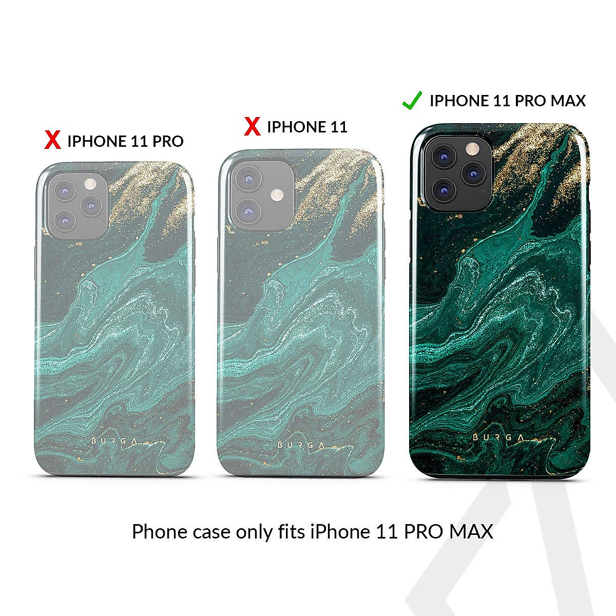 BURGA Phone Case Compatible with iPhone 11 PRO MAX - Hybrid 2-Layer Hard Shell + Silicone Protective Case -Emerald Green Jade Stone Luxury Gold Glitter Marble - Scratch-Resistant Shockproof Cover