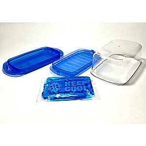 Sana Enterprises Butter Dish (Blue) with Lid (Clear) Lightweight Butter Keeper with Cooling Pack for Keeping Butter, Margarine, Spreads, Or Cheeses Cool and Fresh, Ideal for inside & outside Dining