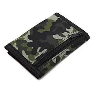 AI-DEE RFID Trifold Canvas Outdoor Sports Wallet for Kids- Christmas Gifts for Boys - Front Pocket Wallet with Magic Sticker - (Camouflage)