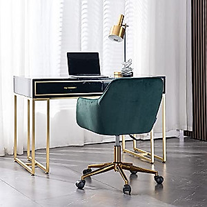Mcltopz Desk Chair, Modern Velvet Home Office Chair, 360° Swivel Height Adjustable Office Chair with Gold Metal Legs, Vanity Makeup Chair Computer Task Chair for Home Office Living Room (Dark Green)