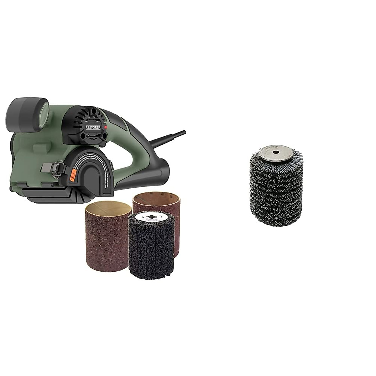 RESTORER Drum Sander Tool for Woodworking and 80 Grit Nylon Brush Wood Timber Cleaning Texturing Accessories Bundle