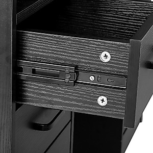 Karl home MDF Computer Desk with 4 Drawers and A Storage Cabinet, Home Office Desk Writing Desk with 2 Storage Compartments, Black Office Table for Bedroom Small Spaces