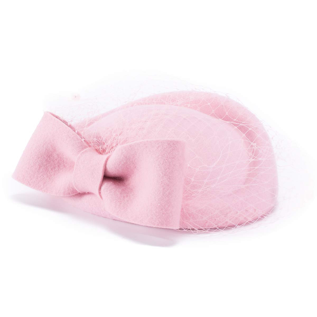 Lady Womens Dress Fascinator Wool Felt Pillbox Hat Party Wedding Bow Veil A082 (Pink)