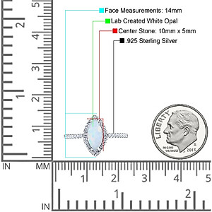Blue Apple Co. Lab Created White Opal Size-8 Fashion Halo Engagement Ring Marquise Round CZ 925 Sterling Silver