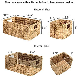 StorageWorks Handwoven Storage Baskets, Water Hyacinth Wicker Baskets for Organizing, Set of 3 (1PC Large, 2PCS Medium)