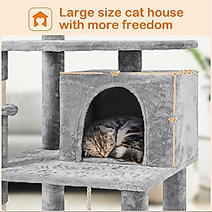 Yaheetech 70 inches Stable Cat Tree with Padded Platform, Replaceable Dangling Balls, Hammock, Basket and Condo, Cat Tower Furniture for Kittens, Cats and Pets