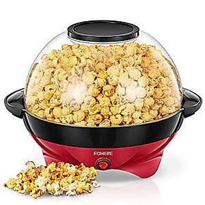 Popcorn Machine, 6 QT Automatic Stirring Popcorn Maker, Electric Hot Oil Popcorn Popper, DIY Flavor，Detachable & Nonstick Plate, Large Lid For Serving Bowl, Free Measuring Cups，Safety ETL Approved (6 QTS)