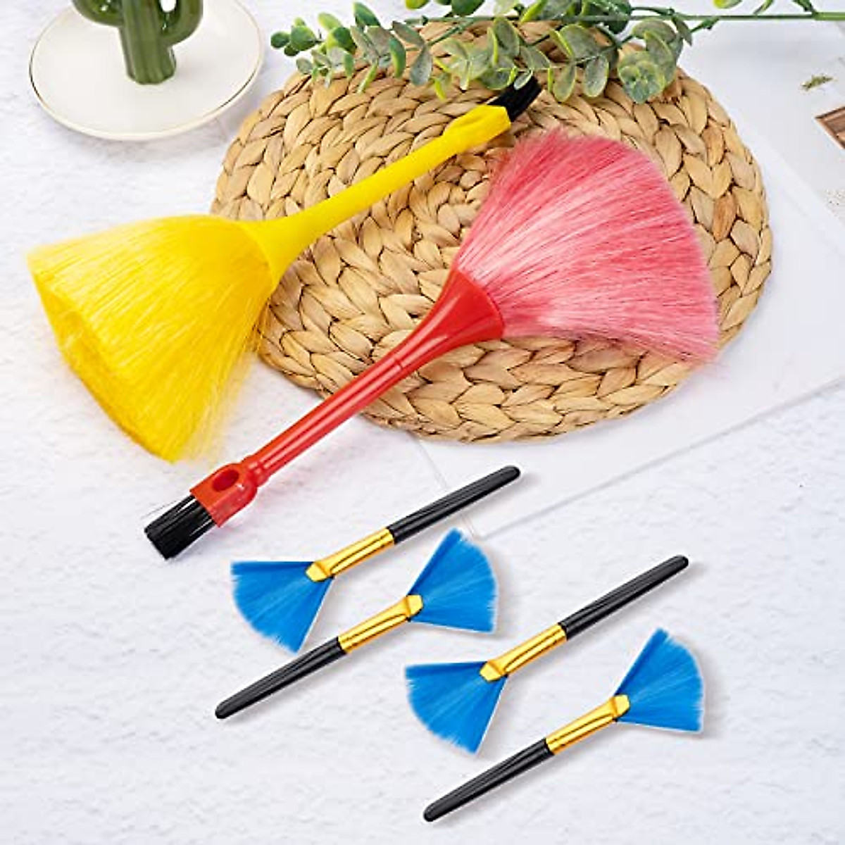 Computer Brush Set Keyboard Dusting Brush 2 Pieces Double Ended Duster Brush and 4 Pieces Fan Brushes Keyboard Cleaning Tool for Computer, Keyboard, Display Screen, Electronic Devices