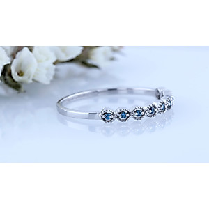 Dazzlingrock Collection 0.10 Carat (Cttw) Round Blue Diamond 9 Stone Minimalist Stackable Wedding Ring for Women in 925 Sterling Silver, Size 8.5