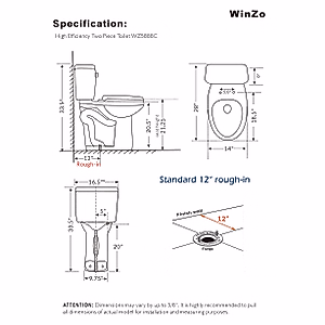 WinZo WZ5888C Extra Taller Two Piece Toilet Elongated Bowl with 21.25" Seat Height,1.28 GPF Front Flush for Seniors, White