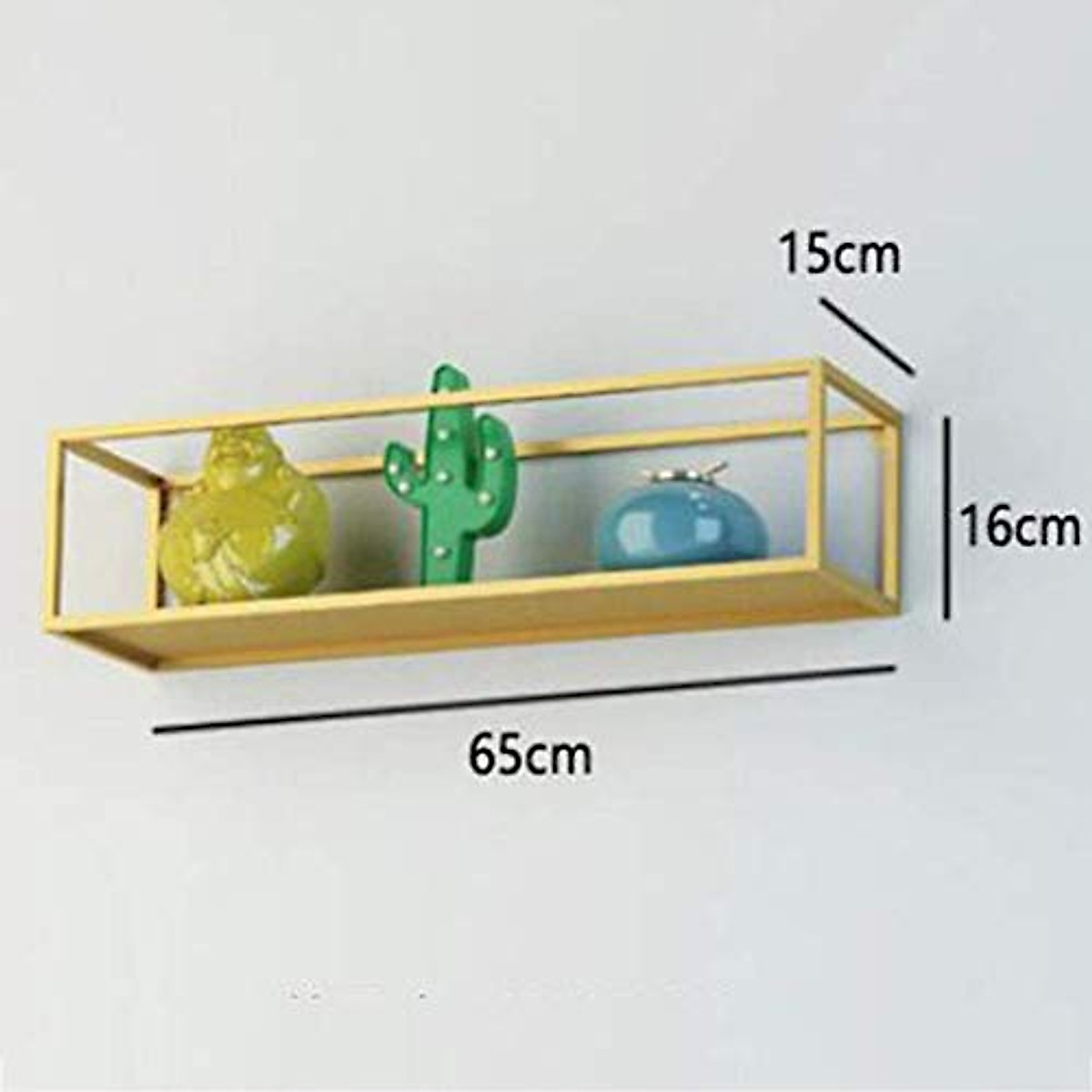 PIBM Stylish Simplicity Shelf Wall Mounted Floating Rack Shelves Iron Art Display Stand Bookshelf Cd Storage Simple Background Wall Living Room,4 Sizes, Gold , 65x16x15cm