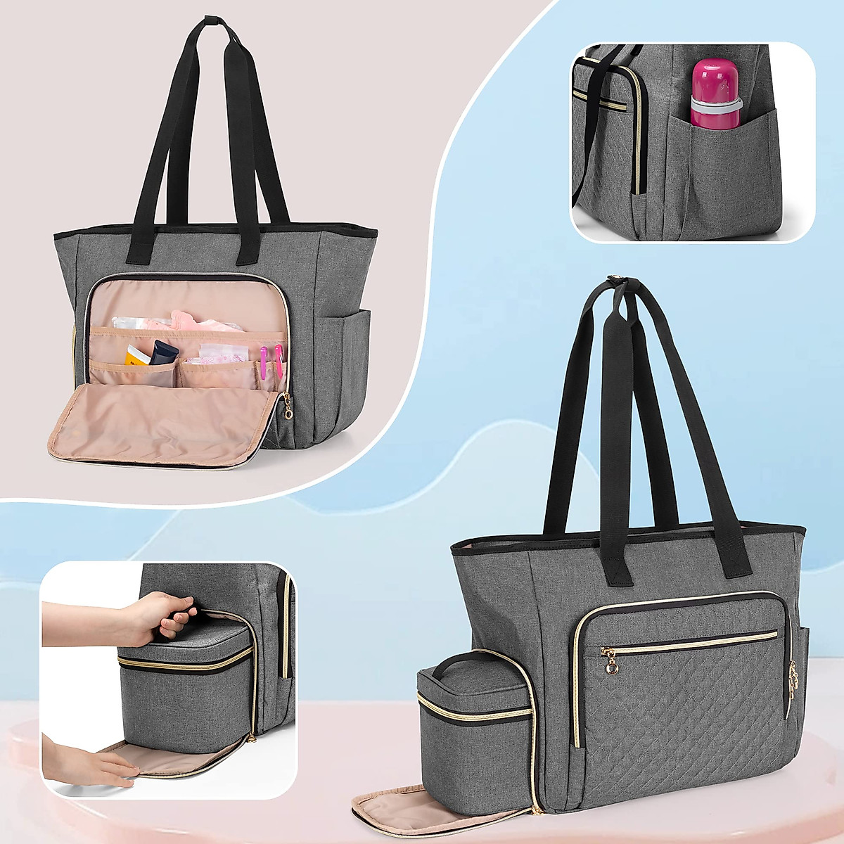 Luxja Wearable Breast Pump Bag (with a Breastmilk Cooler Bag, a Small Carrying Case and a Waterproof Mat), Pumping Bag Compatible with Momcozy and Elvie Breast Pump, Gray