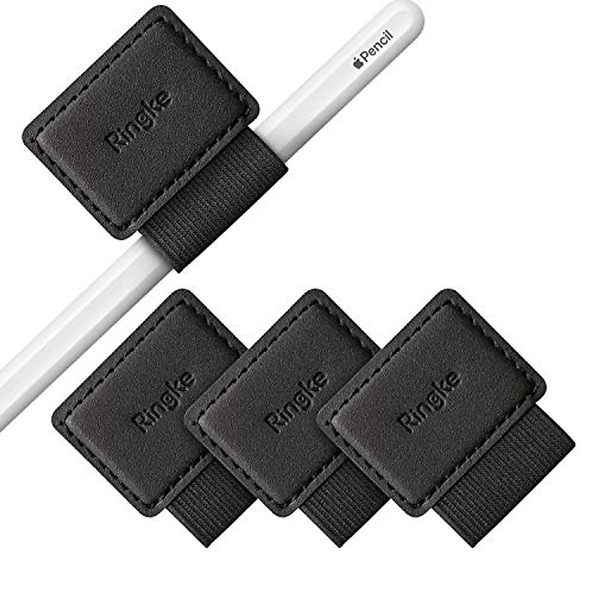 Ringke Pen Holder for Apple Pencil, Journal, Notebooks, and More - 3M Self Adhesive PU Leather Durable Pen Loop with Elastic (3 PACK) - Black