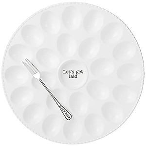 Mud Pie Deviled Egg Dolomite Pedestal Platter, White