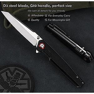 Pocket Folding Knife for EDC, 3.54" D2 Steel Blade Everyday Carry Folding Knife with Clip, G10 Handle for Camping, Fishing, Hiking, Fruit Knife Outdoor Activities Home Improvement, Gifts For Men Women