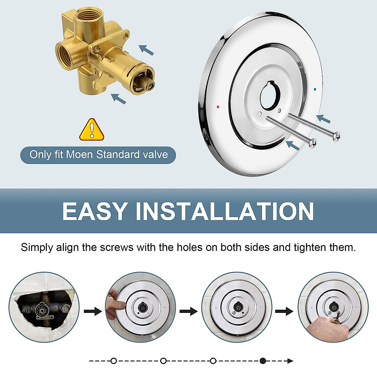 Shower Faucet Cover Plate Replacement for Moen 16090, Shower Escutcheon Plate Compatible with Most Chateau Single-handle Tub and Shower Faucets, Shower Trim Kit Parts