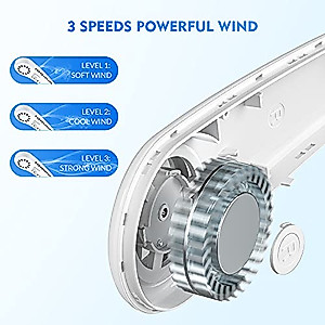 VANNPOOY Neck Fan, Bladeless Neck Fans for Women, Hands Free Neck Fans Portable Rechargeable Personal Cooling Fan for Neck - 3 Speeds, Strong Wind, 360° Cooling, Short Charging, Long Use Time (WHITE)