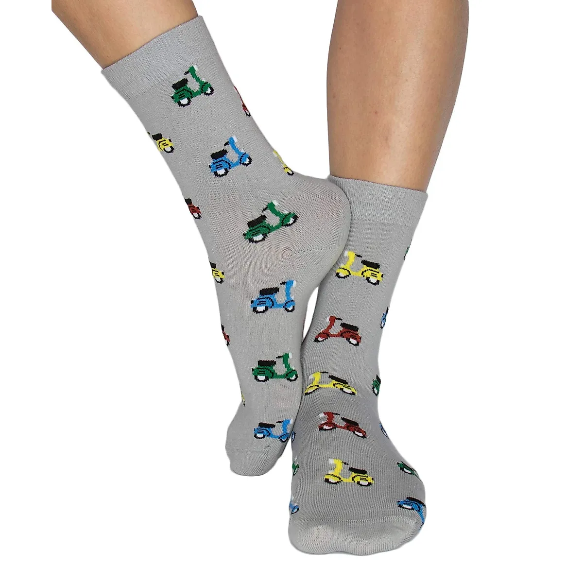 Roits Men's Vespa Gray Socks 8-12 - Fun Motorbike Patterned Cool Funny Happy Colorful Gift Funky Design Apparel Accessories