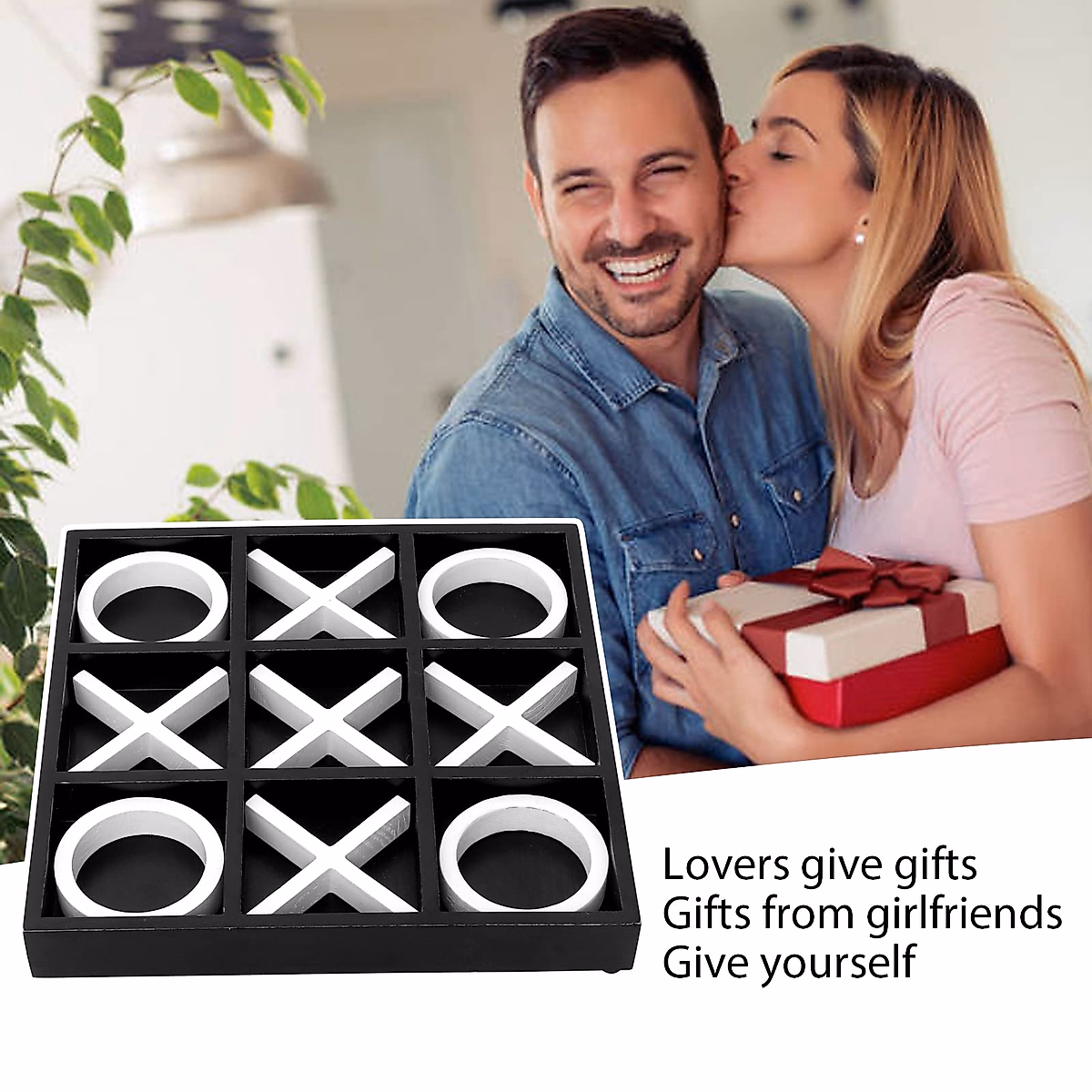 FUIN Wood Tic Tac Toe Decorative Board Game Set for Coffee Table Decor, 14" x 14", Black and White