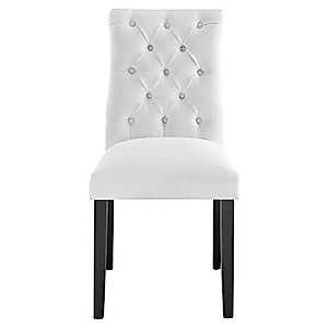 Modway Duchess Modern Tufted Button Upholstered Fabric Parsons Two Dining Chairs in White