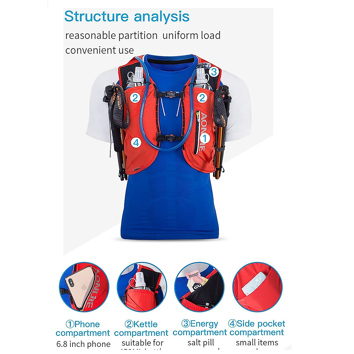 Trail Running Backpack,12L High Capacity Vest Bag,Designed for Trail Running(Blue M/L)